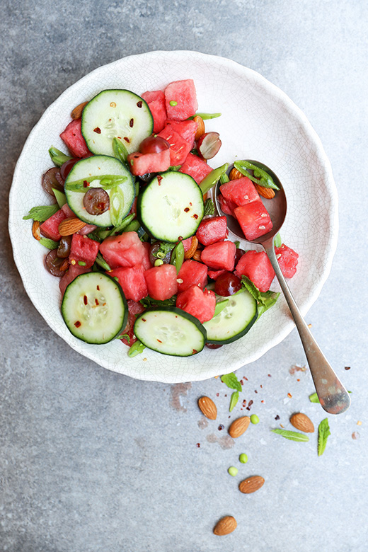 Hydrating Watermelon Salad with Grapes, Snap Peas and Cucumbers ...