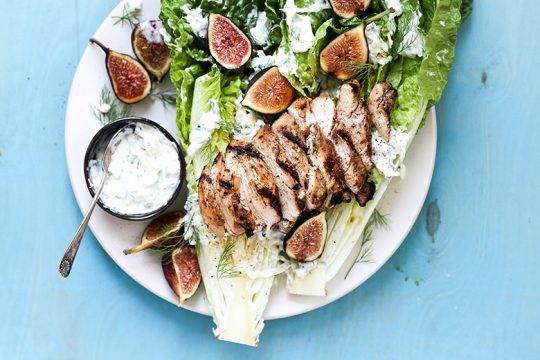 Easy Grilled Chicken and Romaine Lettuce Heart Salad with Tzatziki ...