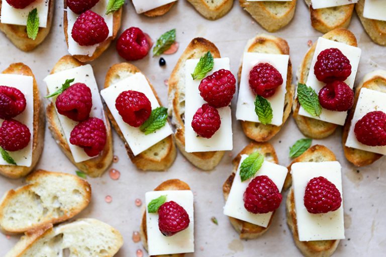 Pickled Raspberry Crostini with Sharp Cheddar and Mint – Floating Kitchen